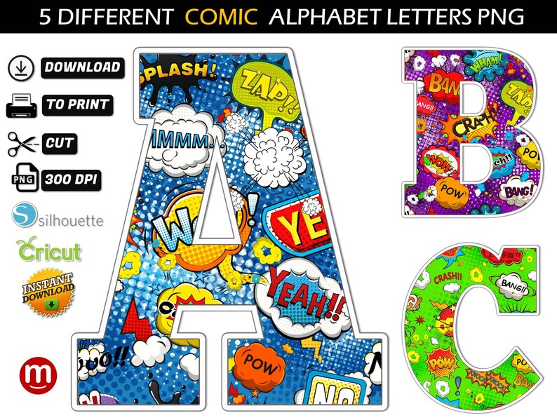 225 IMAGES 5 Superhero Alphabets Different Backgrounds Png - Etsy