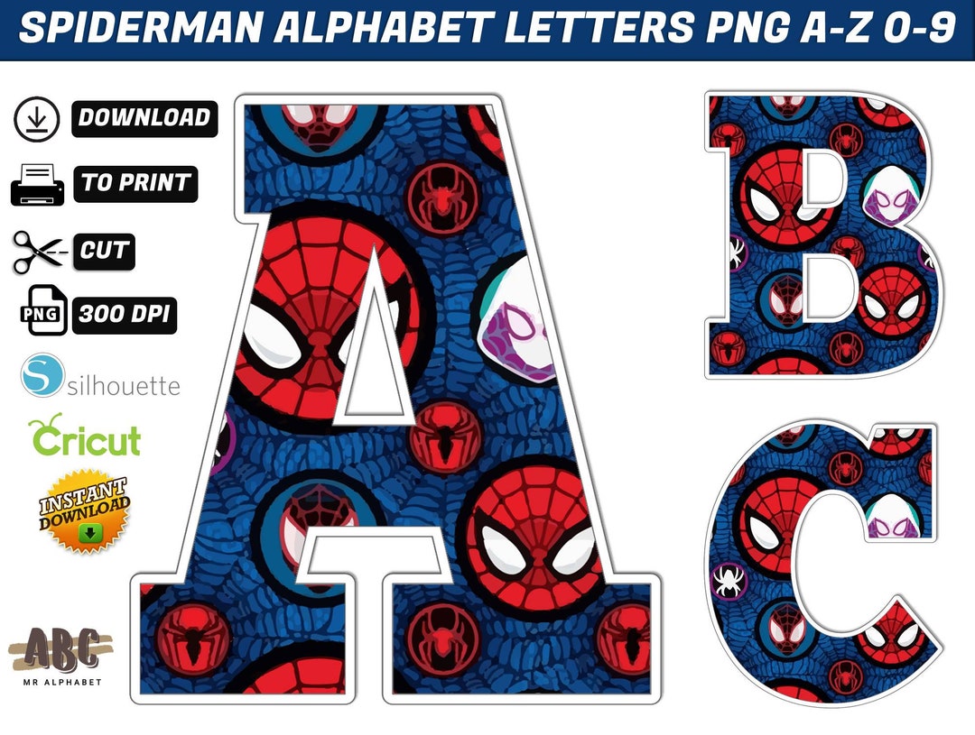 Spiderman Alphabet PNG - Spiderman Birthday Banner - Spiderman Letters ...