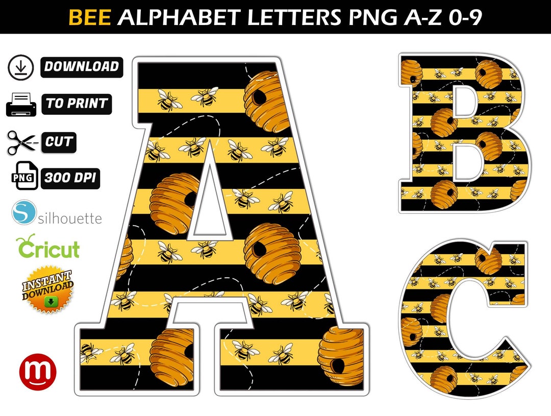 Bee Alphabet PNG - Bee Birthday Banner - Bee Letters Png - Bee Font ...