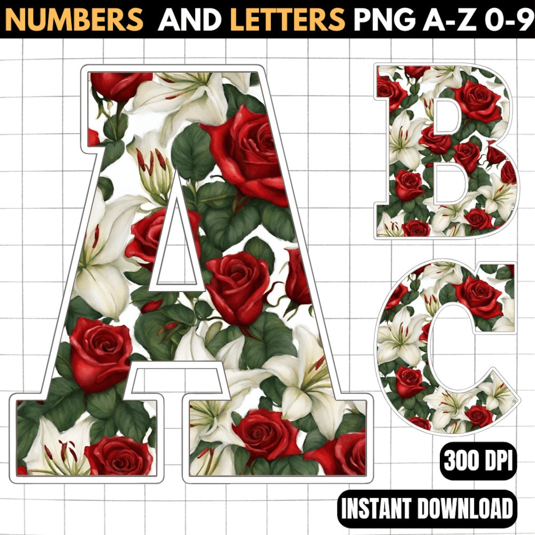 Rose and Lily Alphabet PNG - Rose Letters Png - Flower Font - Rose ...