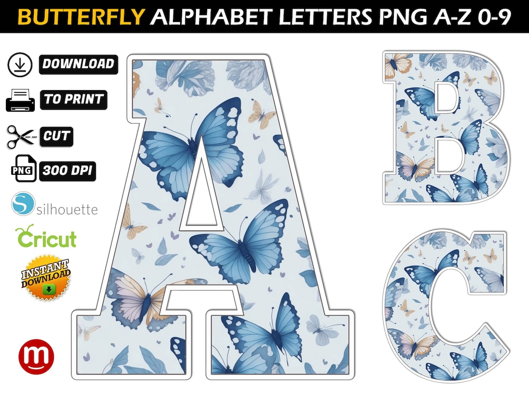 Butterfly Letters Alphabet PNG Butterfly Birthday Banner - Etsy