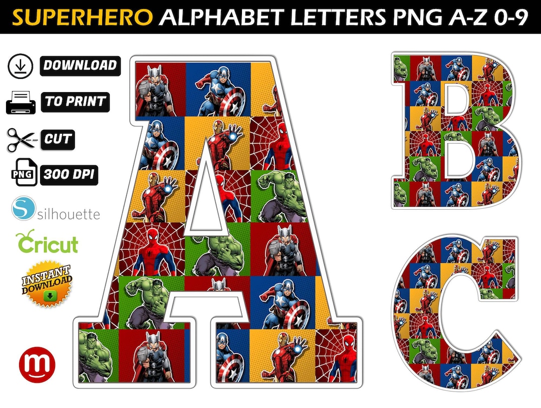 Superhero Alphabet Png - Superhero Birthday Banner - Superhero Alphabet ...