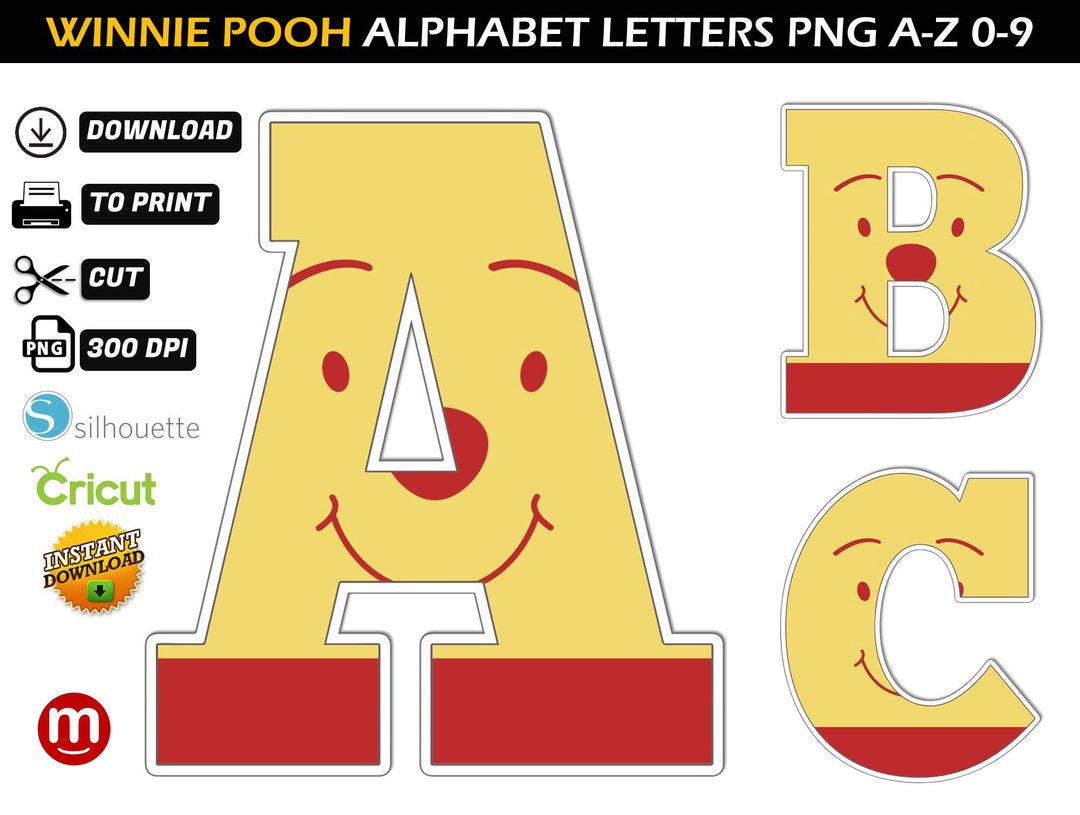 Winnie Pooh Alphabet PNG - Winnie Pooh Letters- Winnie Pooh Birthday ...