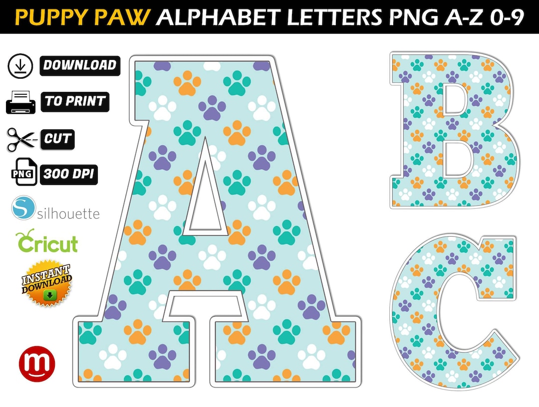 Puppy Paws Alphabet, Puppy Paws Font Png, Puppy Paws Letters, Printable ...