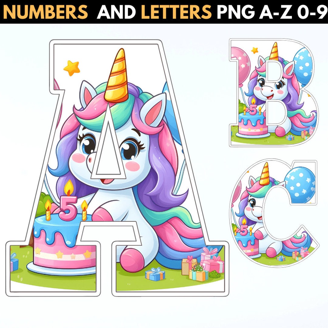 Unicorn 5th Alphabet PNG Unicorn 5th Birthday Banner Unicorn 5th ...