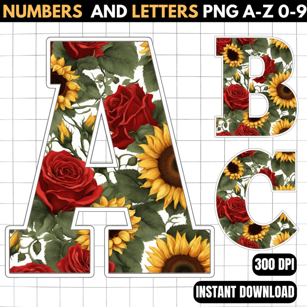 Red Roses and Sunflowers Alphabet PNG - Rose Letters Png - Flower Font ...