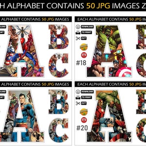 1000 IMAGES - 20 Superhero Alphabets Different Backgrounds JPG ...