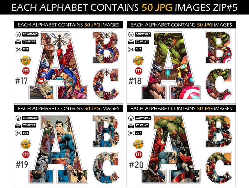 1000 IMAGES 20 Superhero Alphabets Different Backgrounds JPG - Etsy