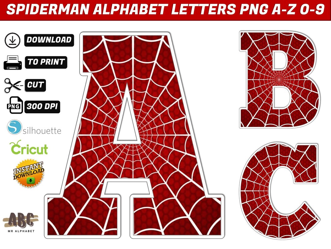 Spiderman Alphabet PNG Spiderman Birthday Banner Spiderman Letters Png ...