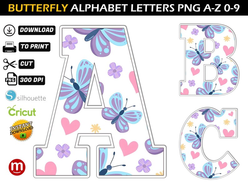Butterfly Alphabet Png Butterfly Letters Png Butterfly - Etsy