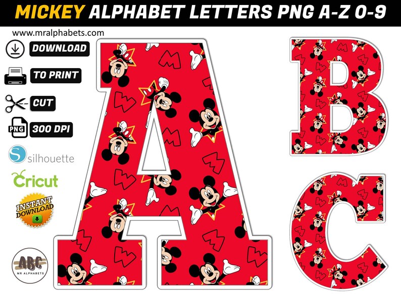 Mickey Alphabet PNG Mickey Birthday Banner Mickey Letters - Etsy