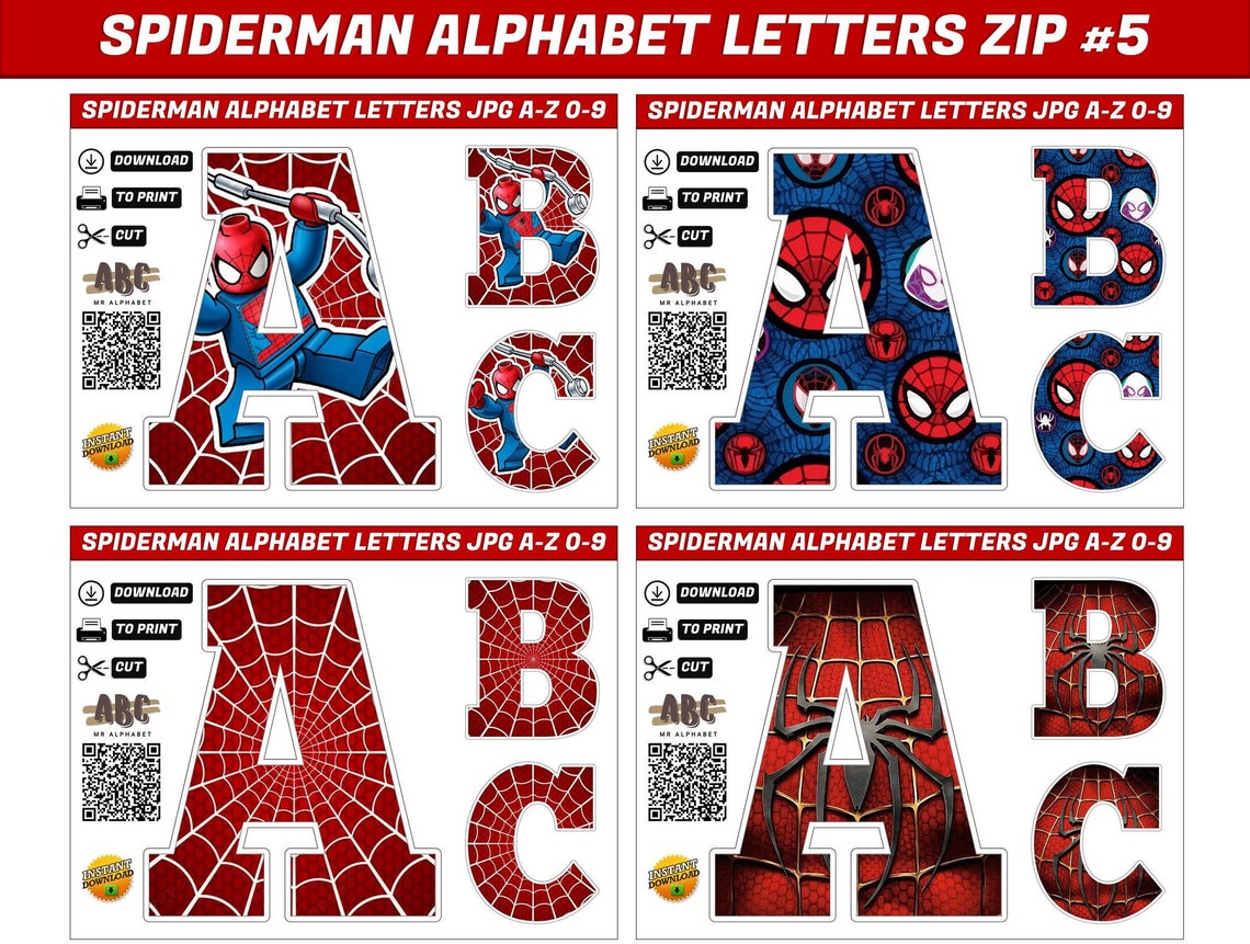 1000 IMAGES 20 Different Spiderman Alphabets Spiderman - Etsy