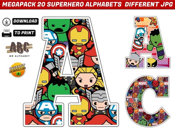 1000 IMAGES 20 SUPERHERO Alphabets Different Backgrounds Jpg - Etsy