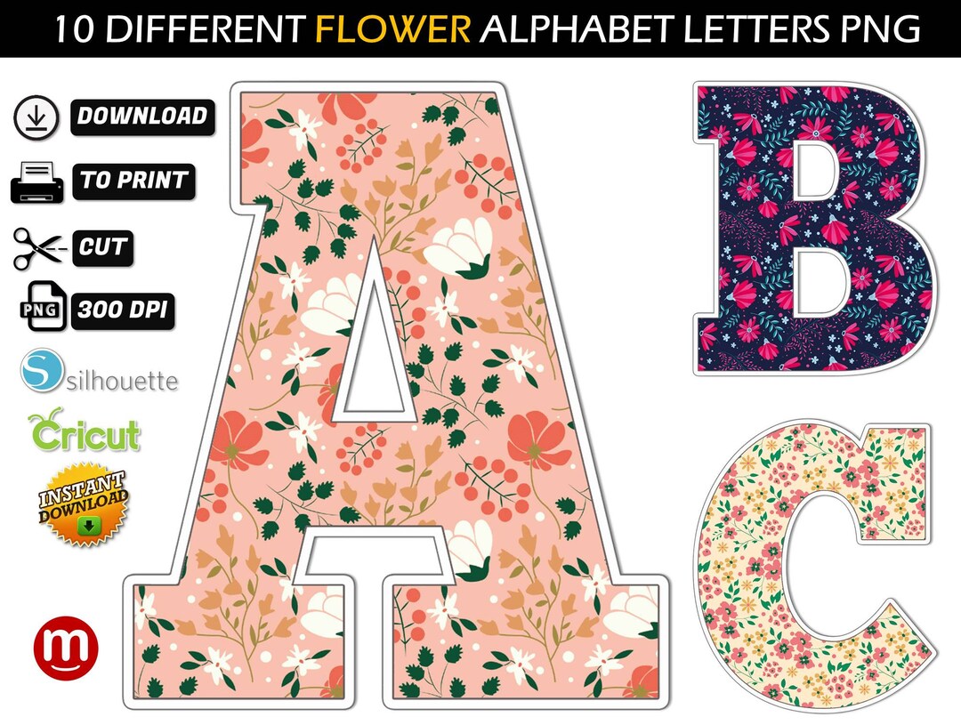450 IMAGES 10 Flower Alphabets Different Backgrounds Png Flower Letters ...