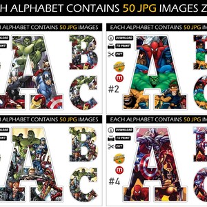 1000 IMAGES - 20 Superhero Alphabets Different Backgrounds JPG ...