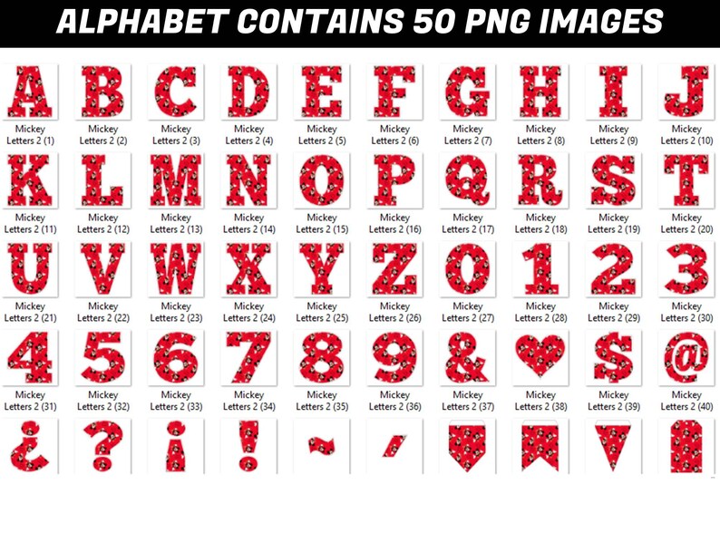 Mickey Alphabet PNG Mickey Birthday Banner Mickey Letters - Etsy