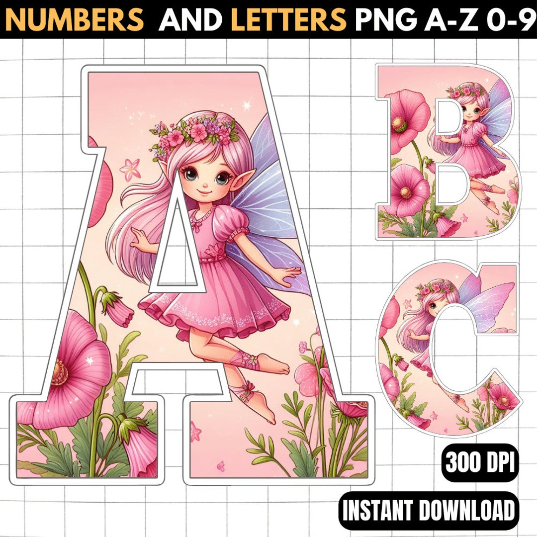 Fairy Pink Alphabet Png - Fairy Birthday Banner - Fairy Printable ...