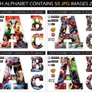 1000 IMAGES - 20 Superhero Alphabets Different Backgrounds JPG ...