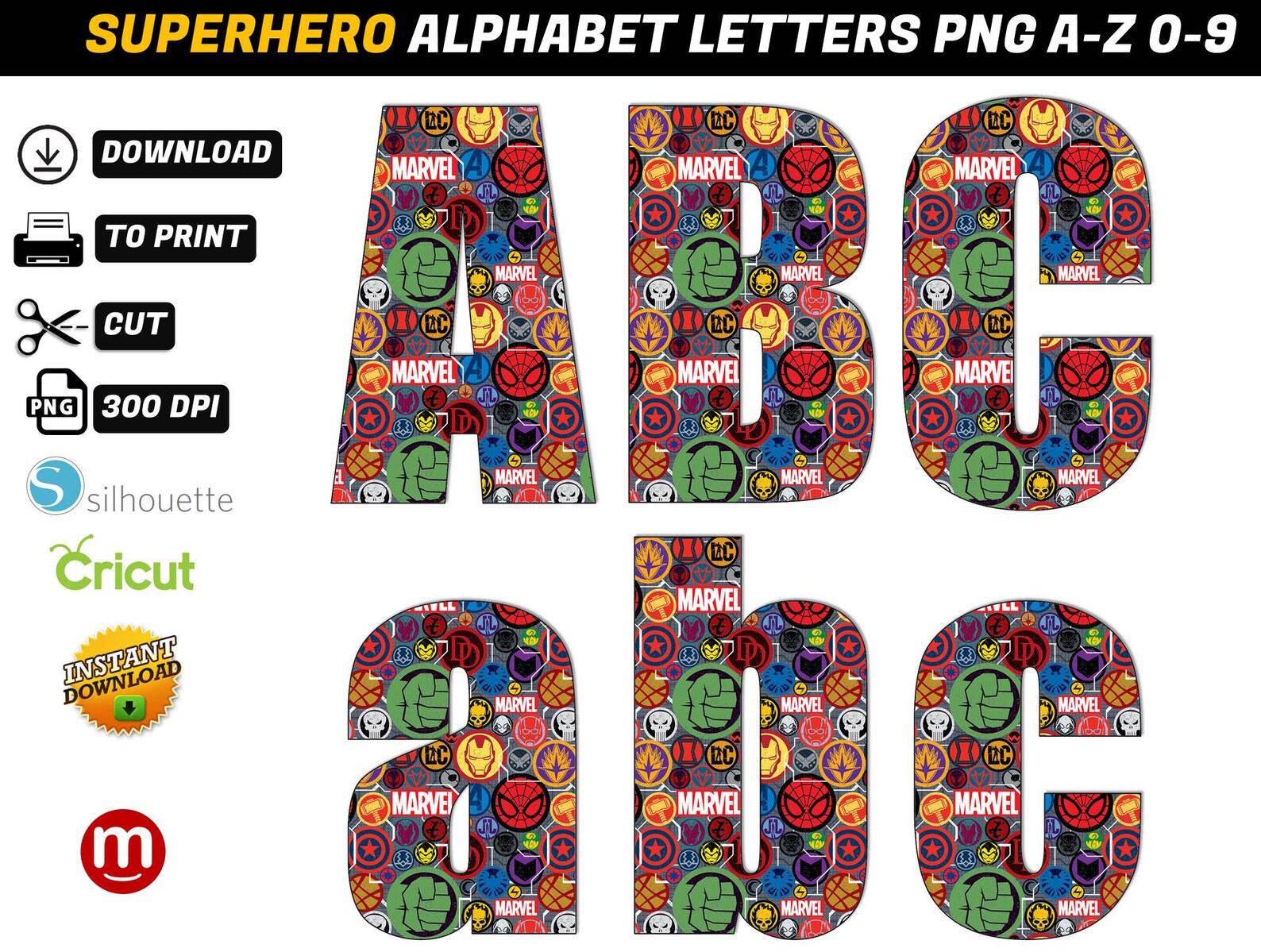 Superhero Alphabet PNG Superhero Sublimation Superhero Letters Png 65 ...