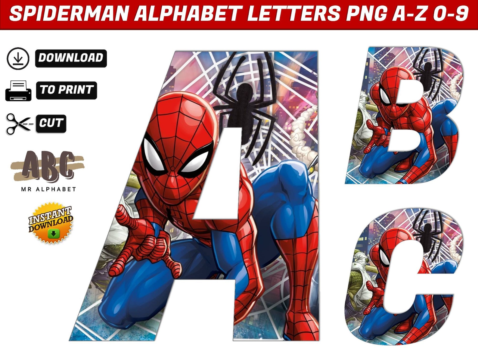 Spiderman Alphabet PNG Spiderman Birthday Banner Spiderman - Etsy