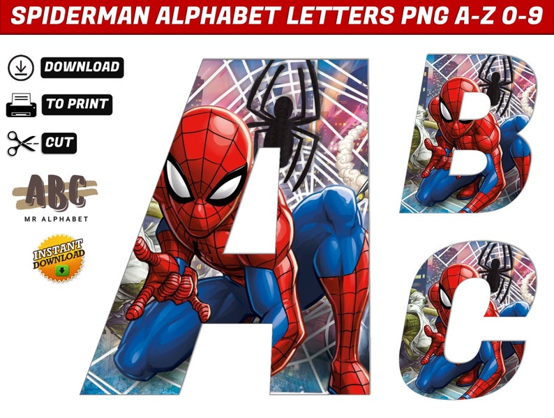Spiderman Alphabet PNG Spiderman Birthday Banner Spiderman - Etsy UK