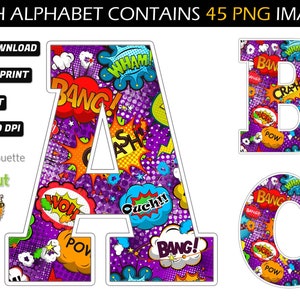 225 IMAGES - 5 Superhero Alphabets Different Backgrounds Png - Comic ...
