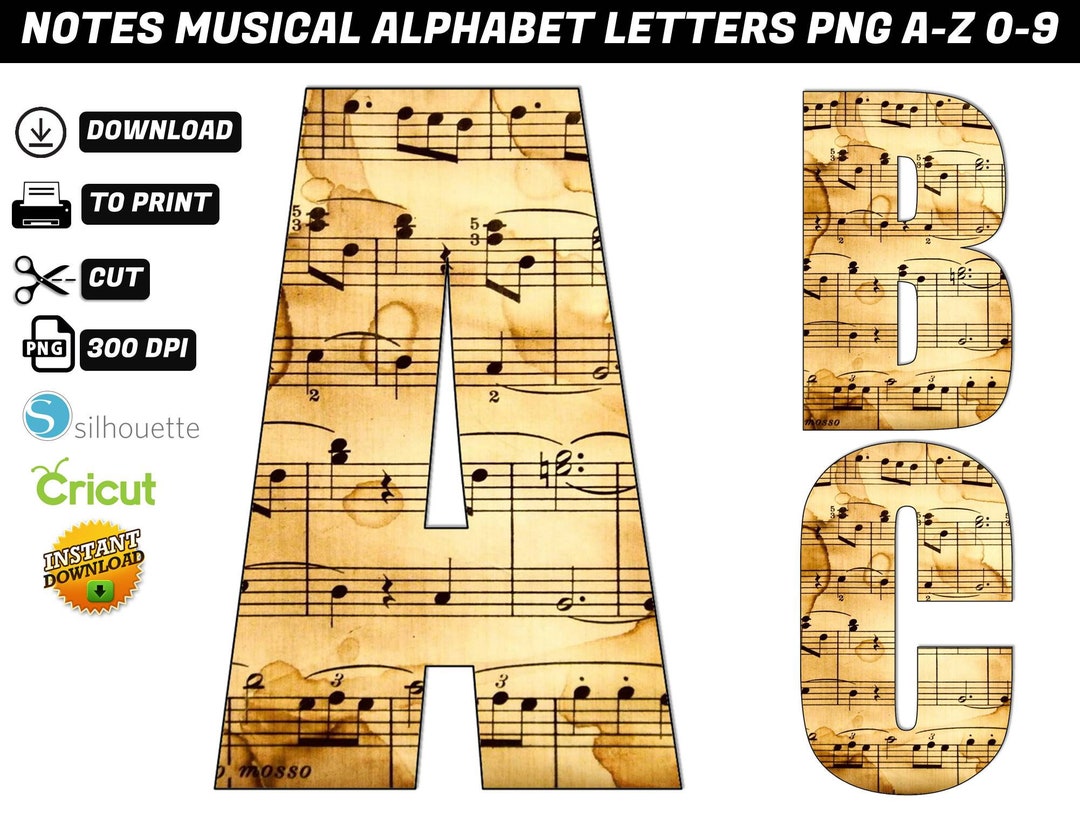 Musical Notes Alphabet PNG - Musical Notes Letter Font Clip Art PNG ...