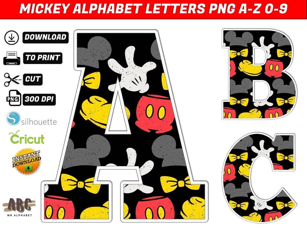 Mickey Alphabet PNG - Mickey Birthday Banner - Mickey Letters Png - 50 ...