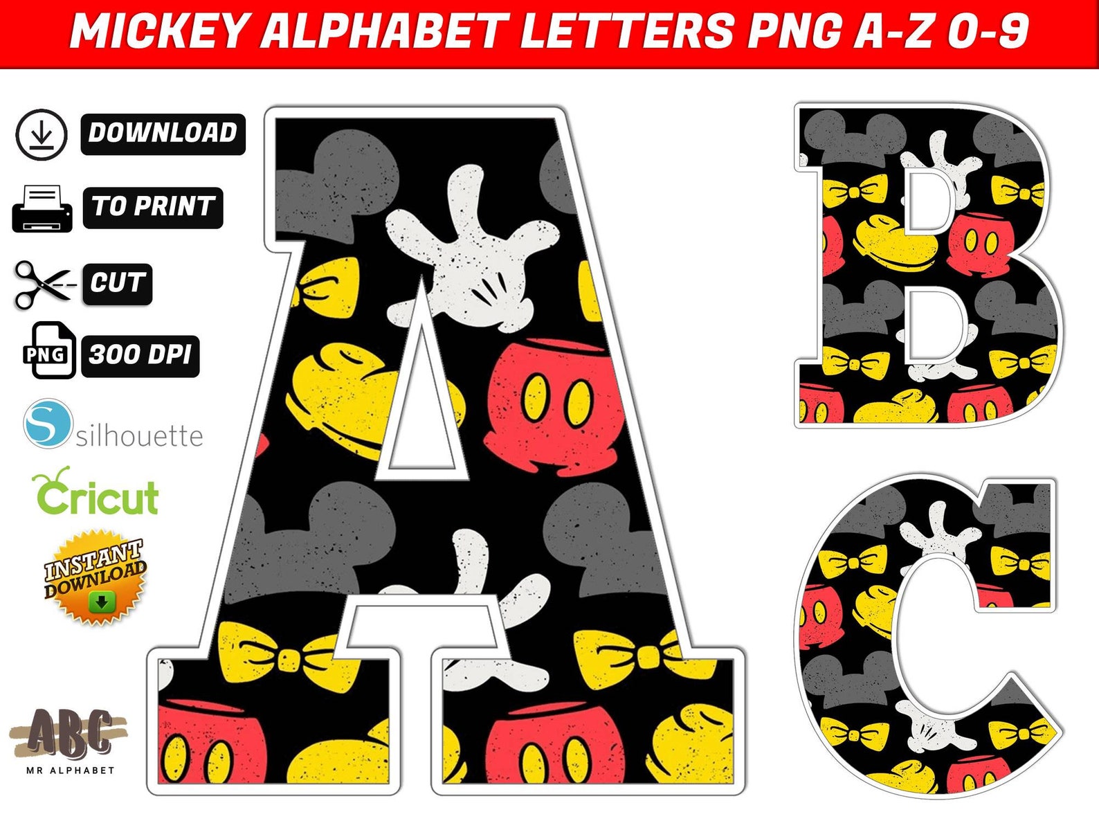 Mickey Alphabet PNG Mickey Birthday Banner Mickey Letters - Etsy