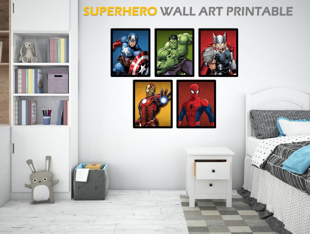 SET 5 - Superhero Wall Art Printable - Superhero Poster Set - Superhero ...