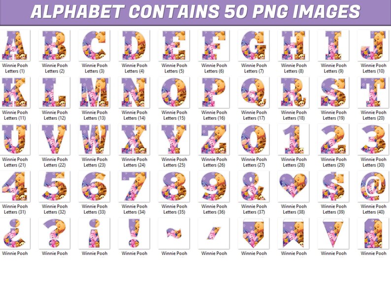 Winnie Pooh Alphabet PNG Winnie Pooh Baby Winnie Pooh - Etsy