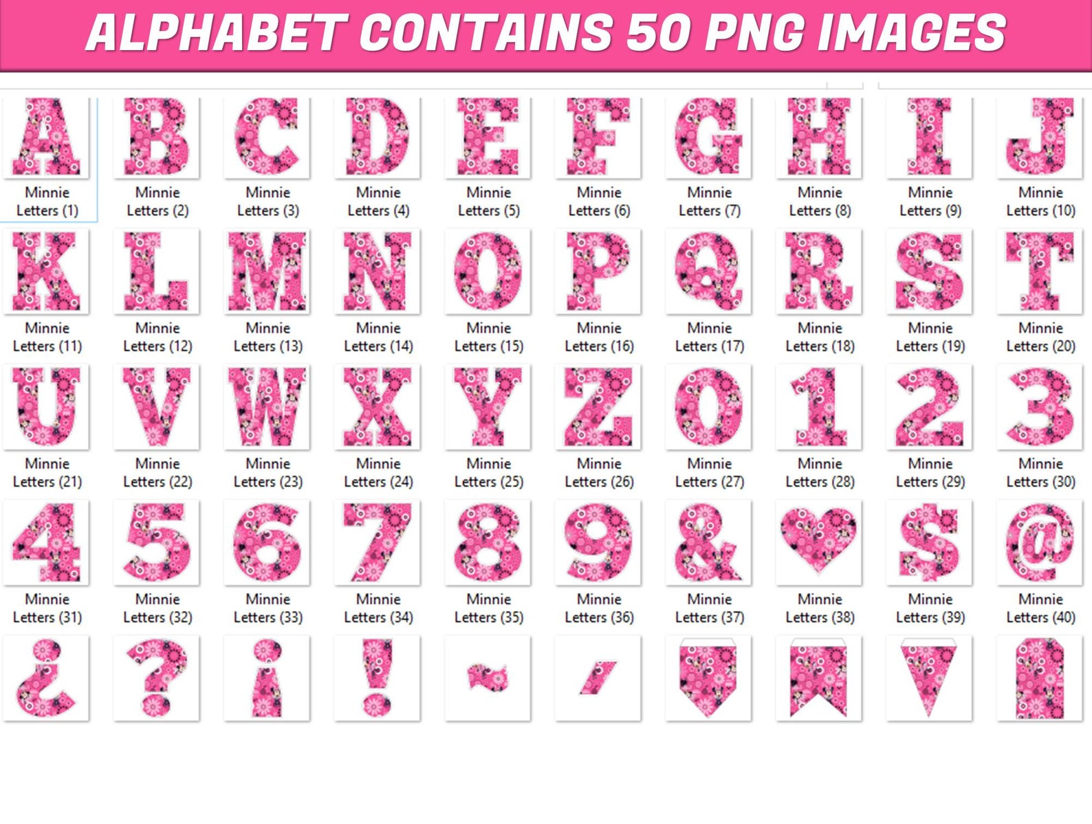 Minnie Alphabet PNG Minnie Birthday Banner Minnie Birthday - Etsy