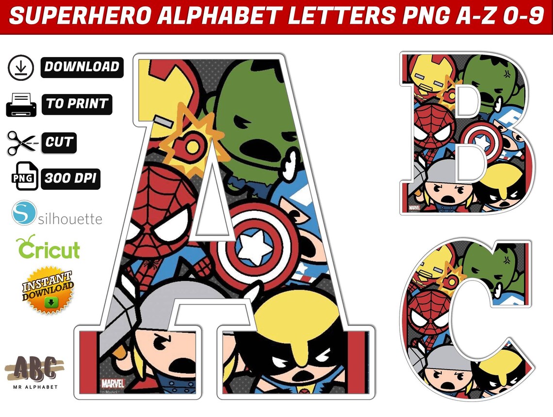 Superhero Alphabet PNG Superhero Birthday Banner Superhero - Etsy