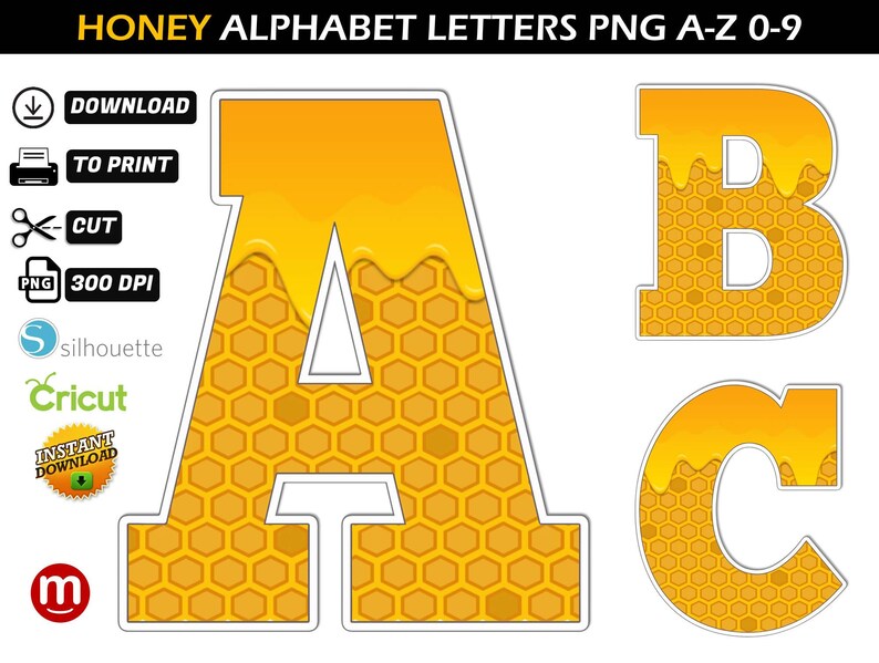 Honey Alphabet PNG Honey Birthday Banner Honey Letters Png - Etsy