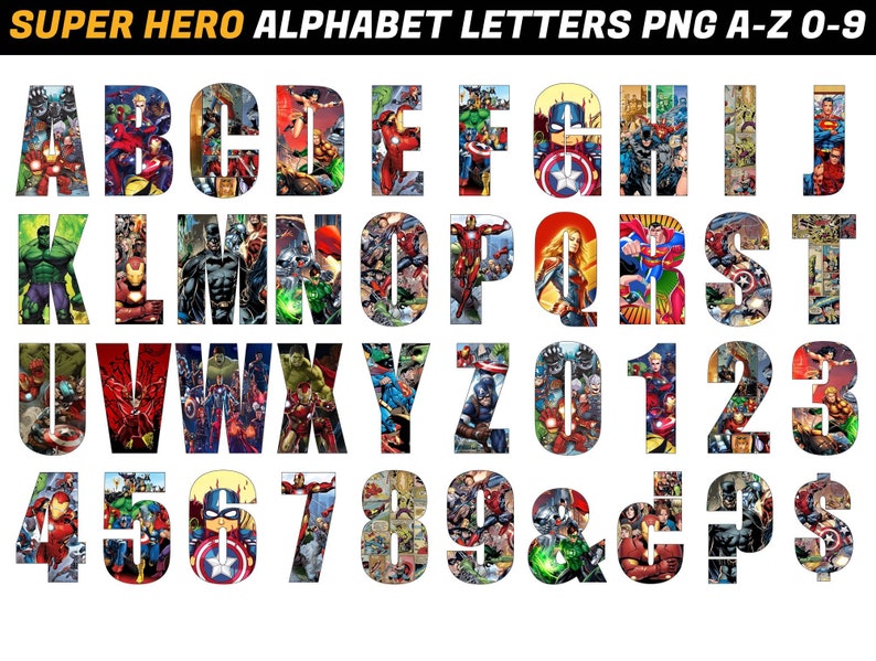 Superhero Alphabet PNG Superhero Letter Font Clip Art PNG - Etsy