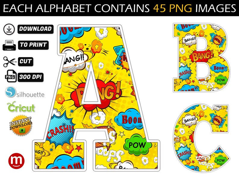 225 IMAGES 5 Superhero Alphabets Different Backgrounds Png - Etsy