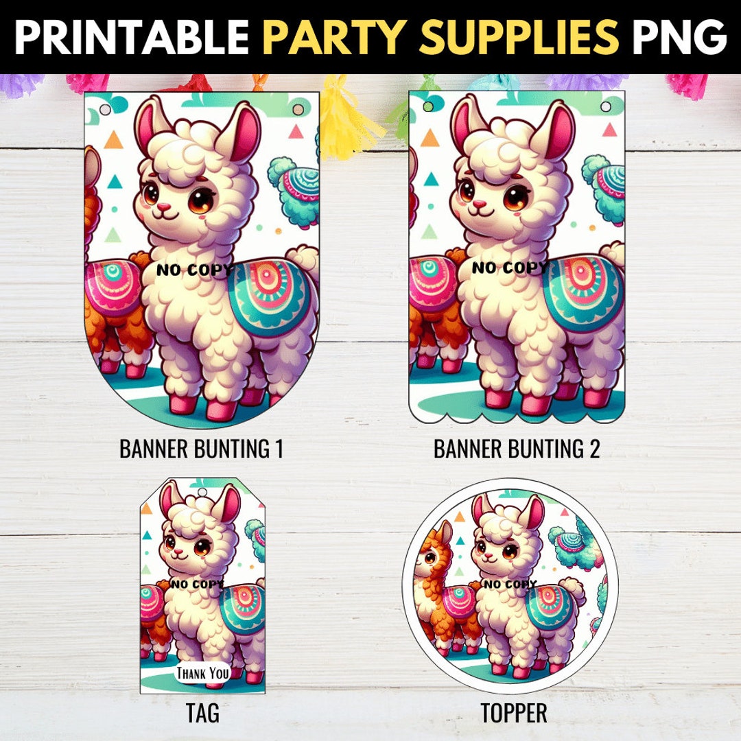 Llama Printable Party Supplies Llama Birthday Topper Llama Birthday Tag ...