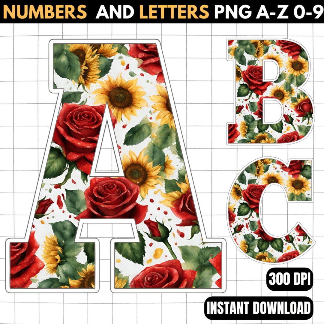 Red Roses and Sunflowers Alphabet PNG - Rose Letters Png - Flower Font ...