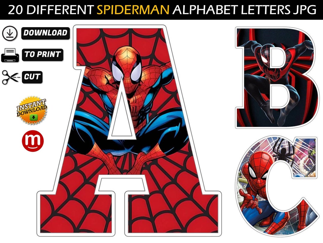 1000 IMAGES - 20 Different Spiderman Alphabets - Spiderman Wall Letters ...