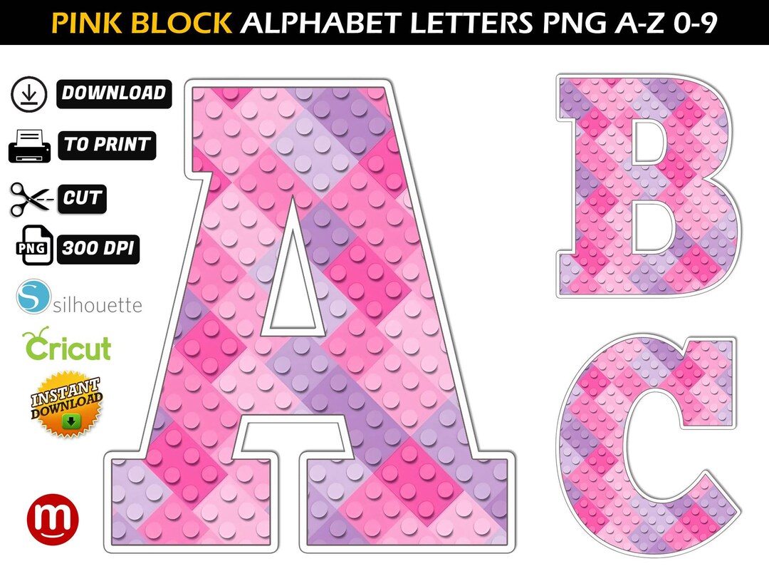 Pink Blocks Alphabet PNG Pink Blocks Birthday Banner Pink Blocks ...