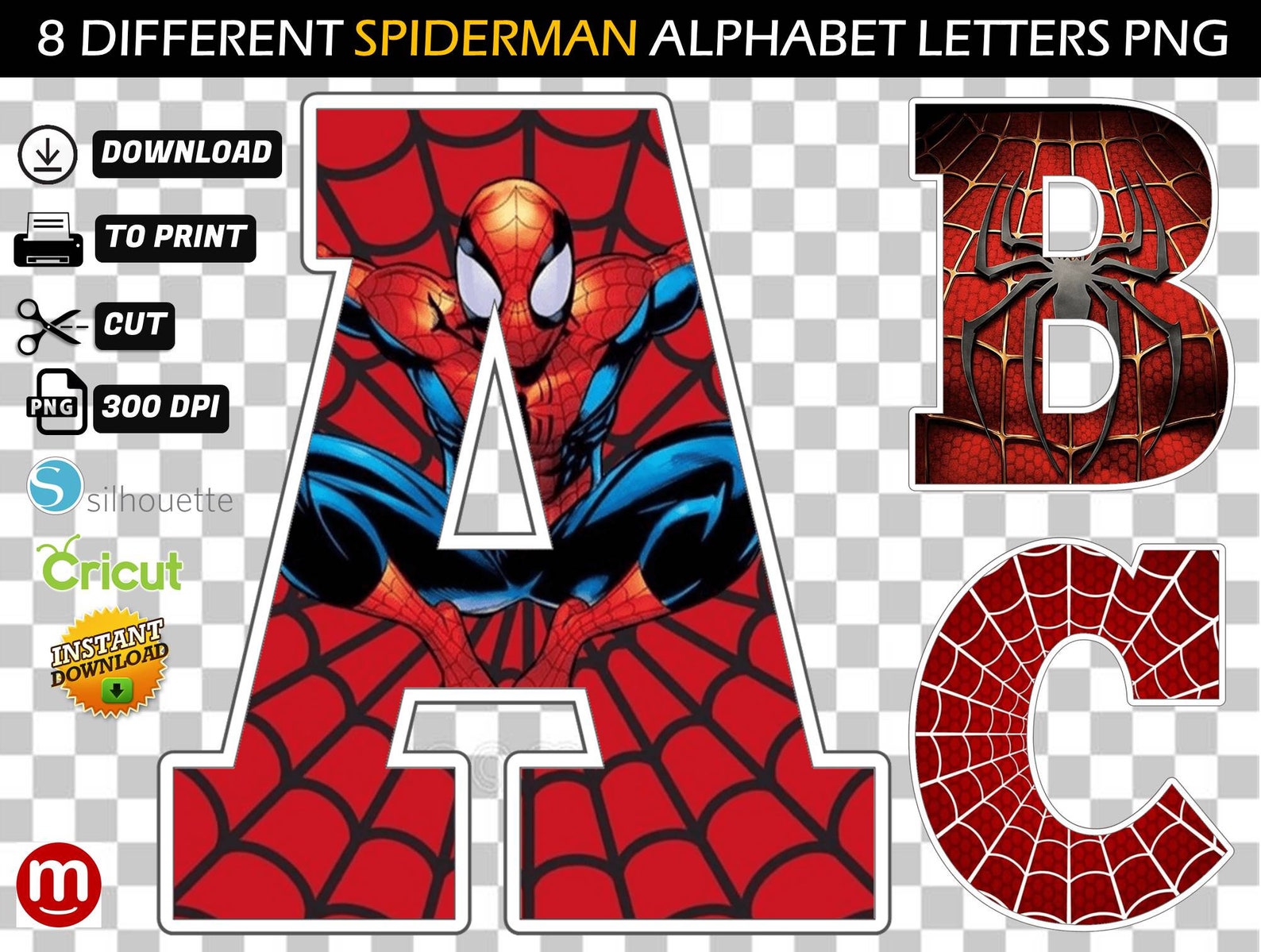 400 IMAGES 8 Spiderman Alphabets Different Backgrounds Png Spiderman Letters Png Spiderman ...