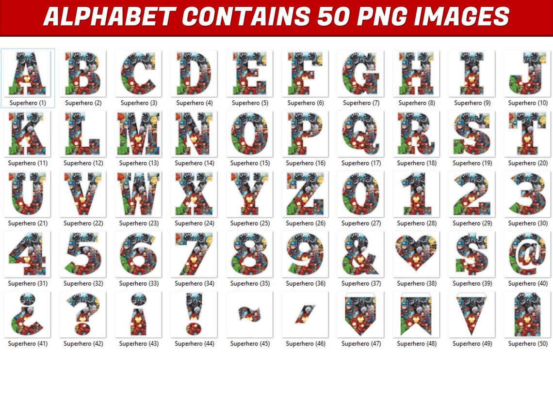 Superhero Alphabet Png Superhero Birthday Banner Superhero - Etsy