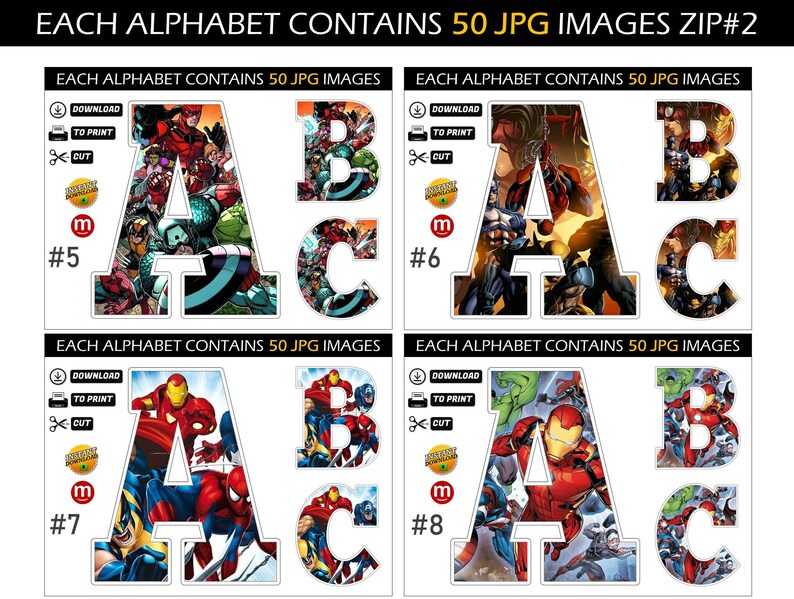 1000 IMAGES 20 Superhero Alphabets Different Backgrounds JPG - Etsy