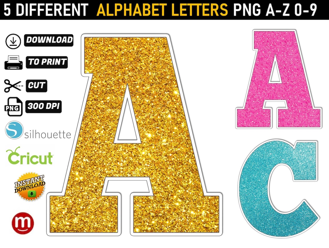 225 IMAGES 5 Glitter Alphabets Different Colors Png Glitter Letters Png ...