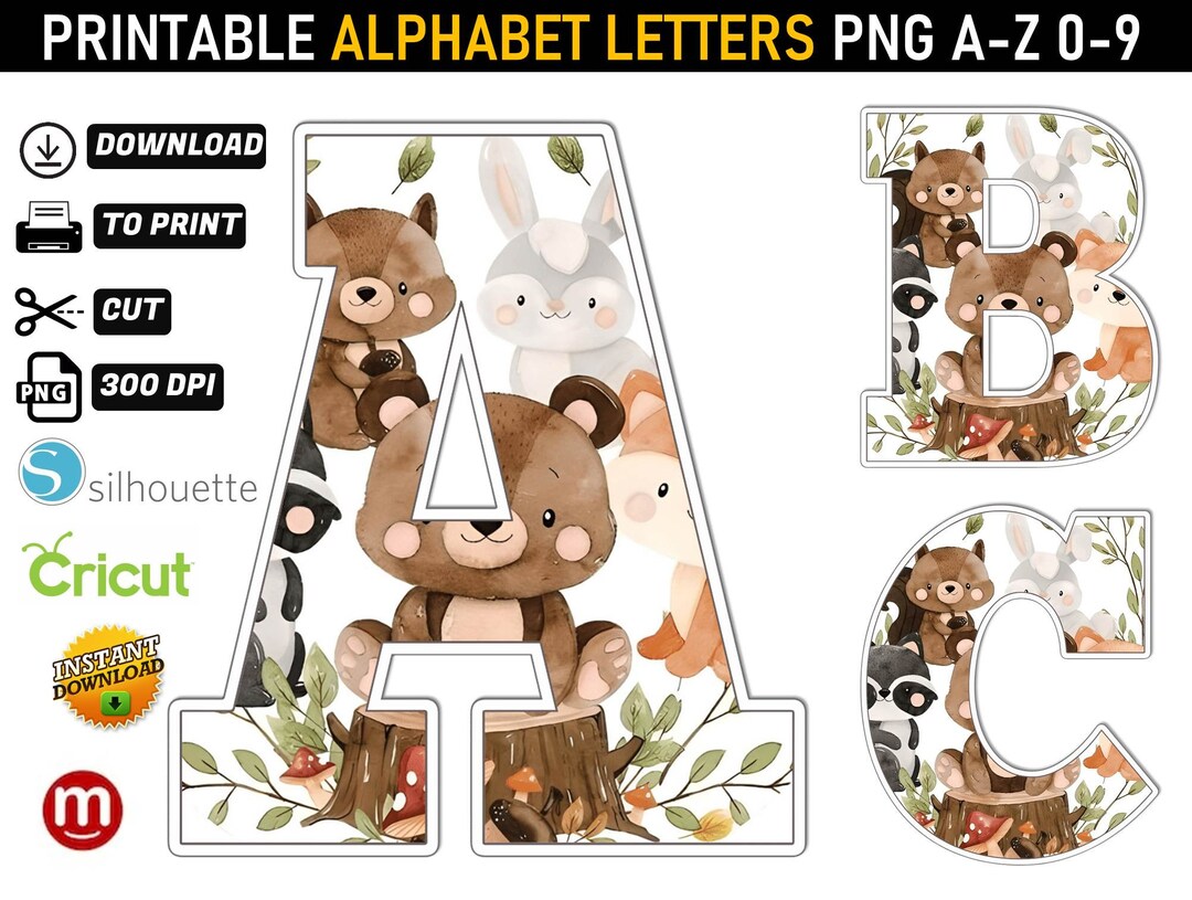 Woodland Alphabet Png - Woodland Letters Png - Woodland Baby Shower ...