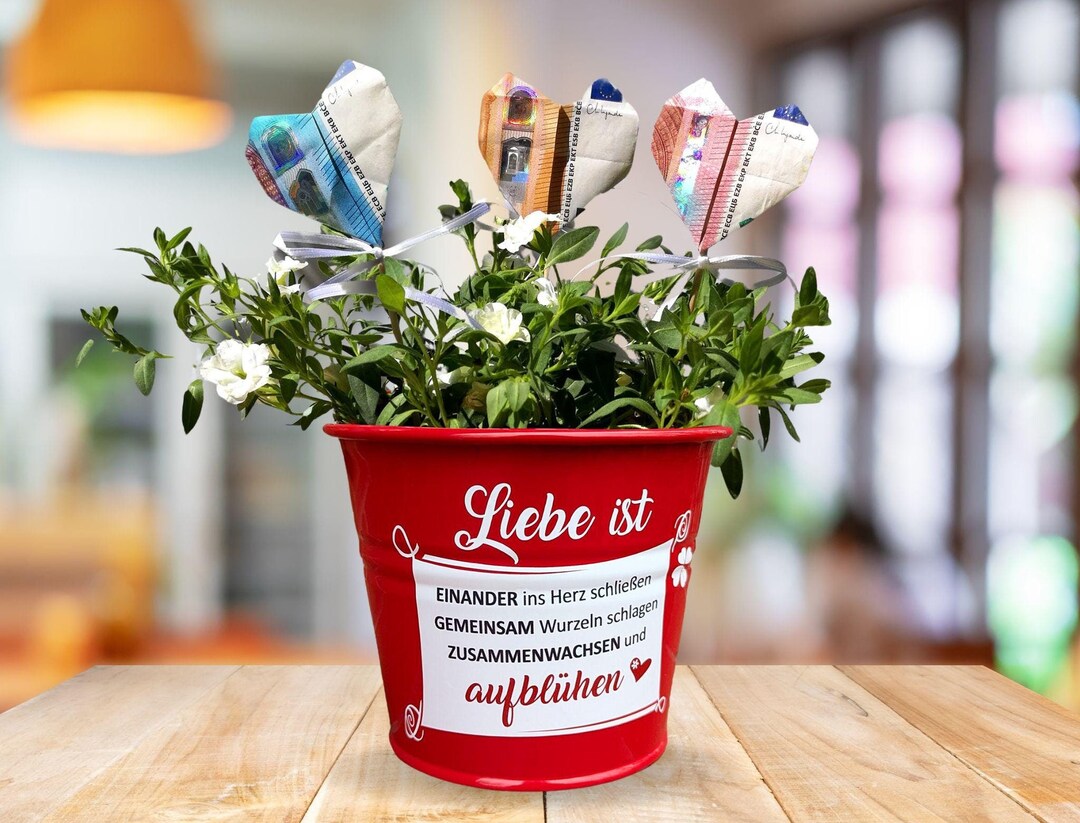 Flower Pot ‘declaration of Love’ | Red Lacquered Metal Planter With ...