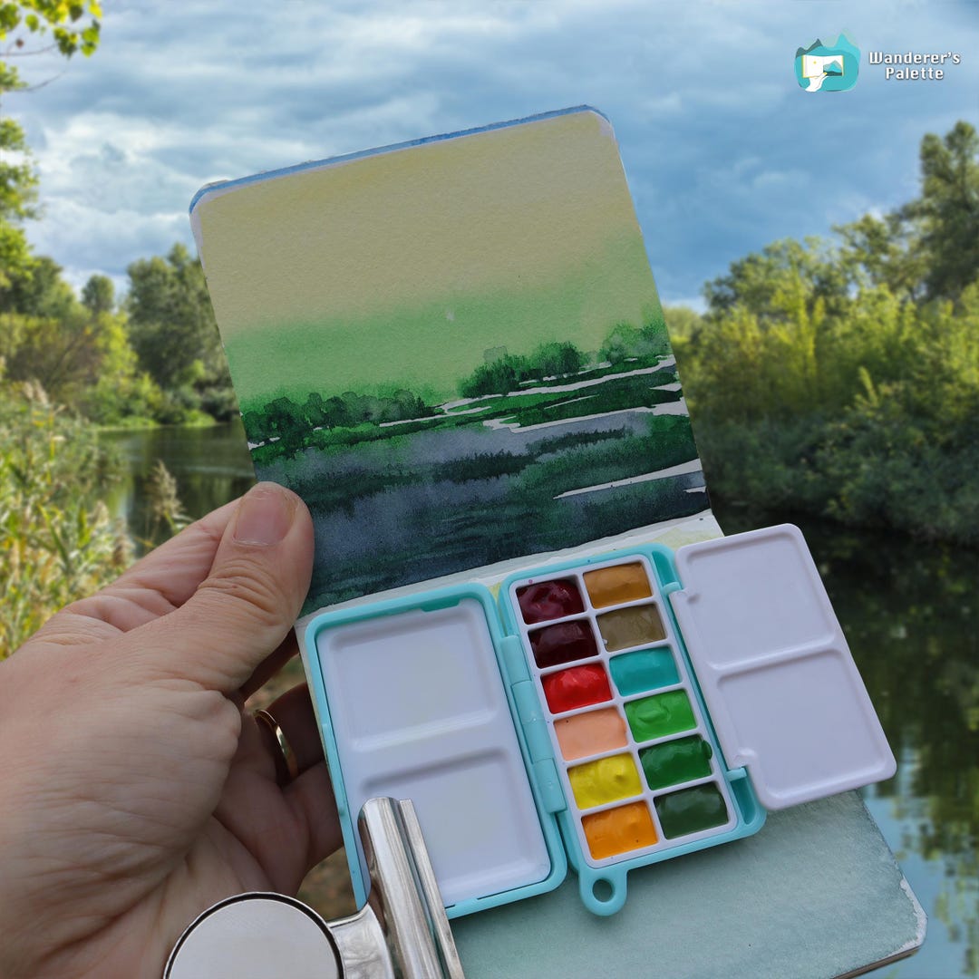 Portable Watercolor Travel Palette | 12 Color Mini Palette With Holbein ...