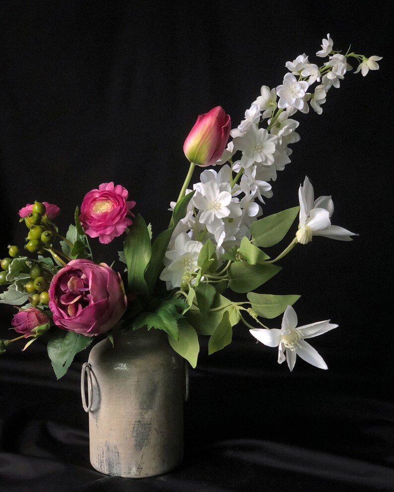 Ranunculus Rose Tulip Real Touch Pink White Artificial Floral - Etsy