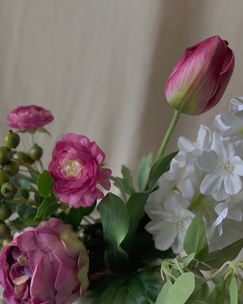 Ranunculus Rose Tulip Real Touch Pink White Artificial Floral - Etsy