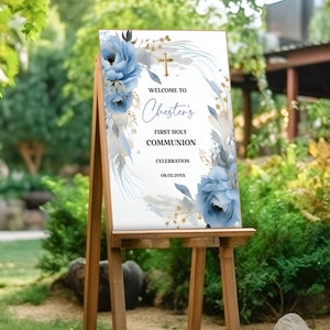 First Holy Communion Welcome Sign Template, Boy First Communion Welcome ...
